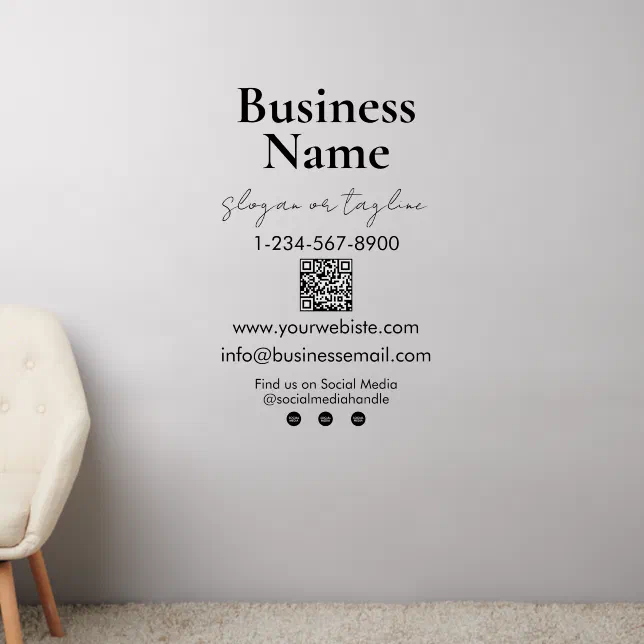 Your Company Name Storefront QR Code Contact Info Wall Decal | Zazzle