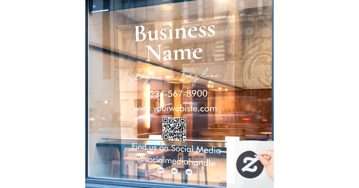 Your Company Name Storefront QR Code Social Media Window Cling | Zazzle