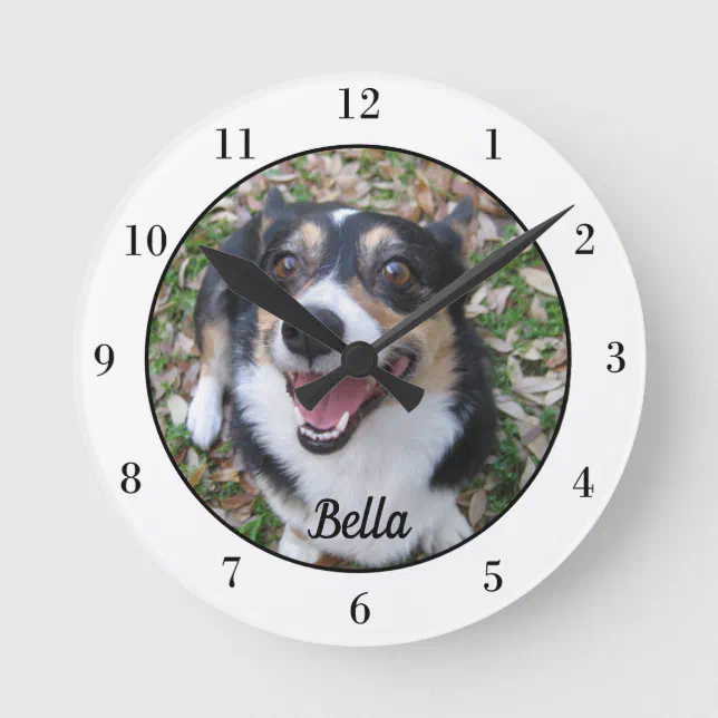 Your Custom Dog Photo Cute Pet Owner Round Clock | Zazzle