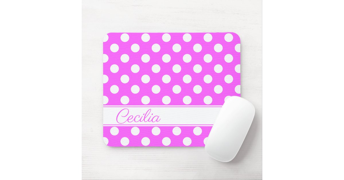 Your Custom Name Screaming Pink And Big White Dots Mouse Pad | Zazzle