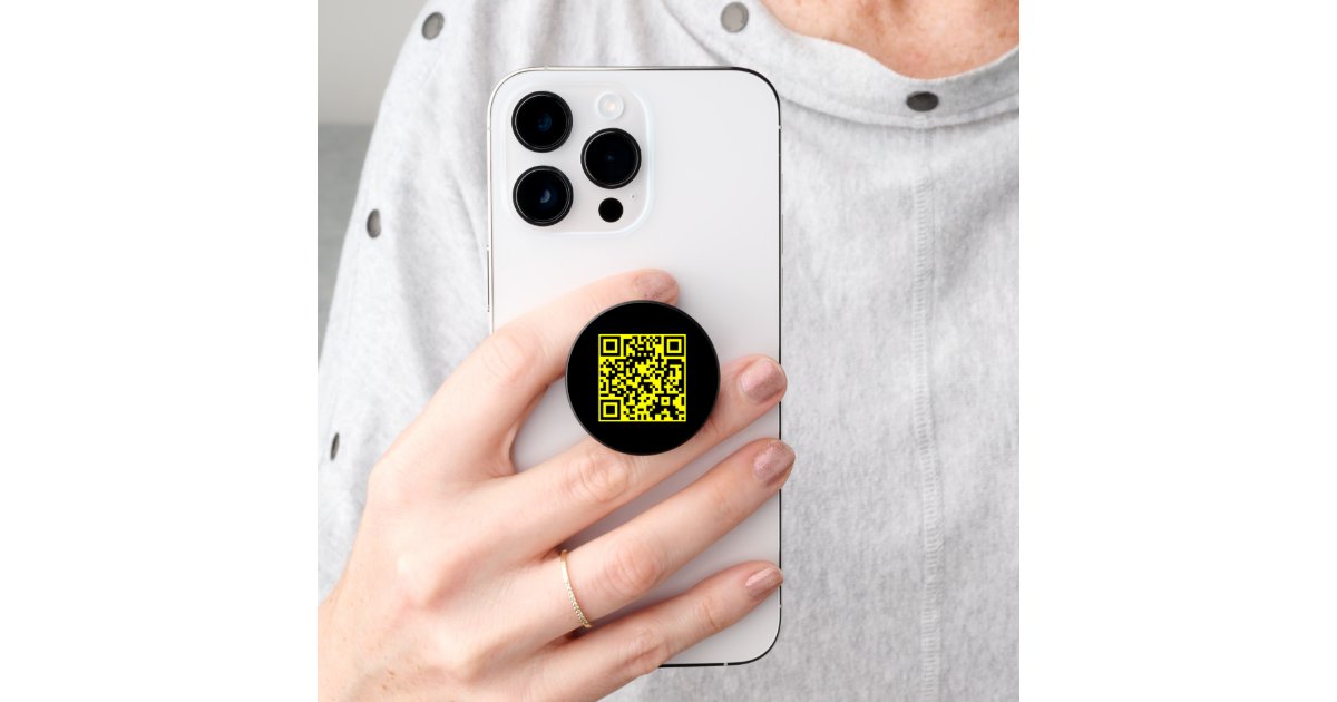 Your custom Neon yellow QR code on Black PopSocket | Zazzle