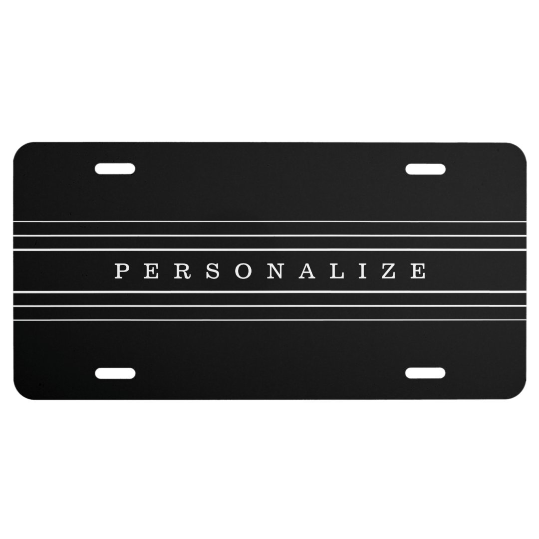 Your Custom Text & Modern Stripes | Black & White License Plate | Zazzle