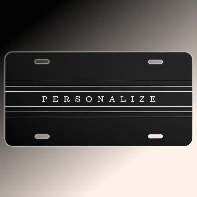 Your Custom Text & Modern Stripes | Black & White License Plate | Zazzle