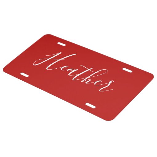 Your Custom White Script on Red License Plate | Zazzle