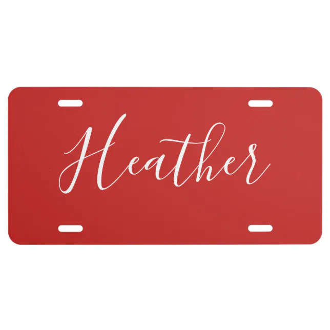 Your Custom White Script on Red License Plate | Zazzle