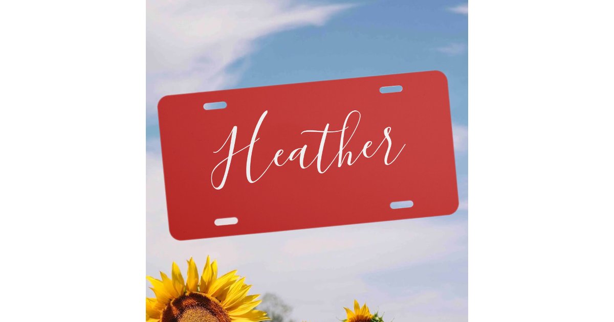 Your Custom White Script on Red License Plate | Zazzle