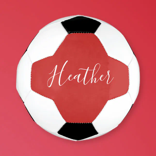 Your Custom White Script on Red Soccer Ball | Zazzle