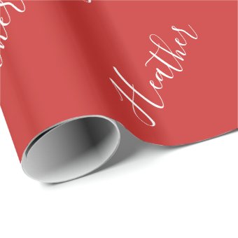 Your Custom White Script on Red Wrapping Paper | Zazzle