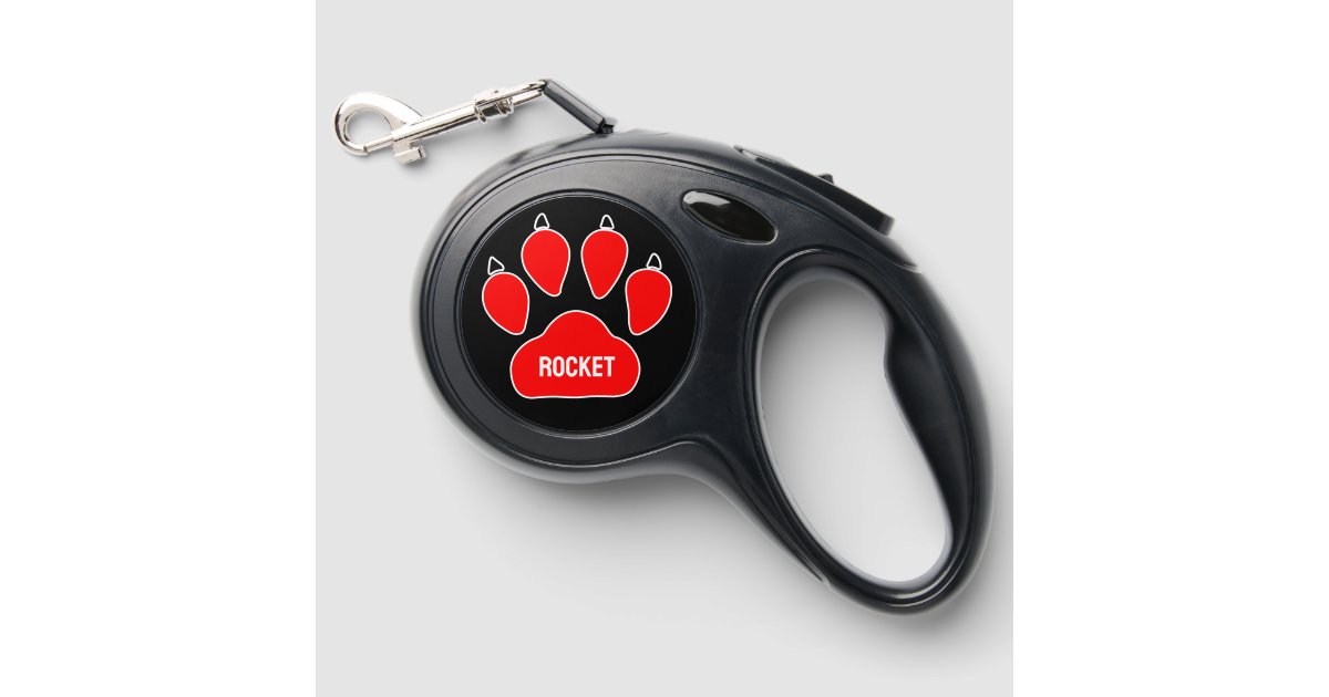 Your Dog's Name in a Red Paw Print Retractable Pet Leash | Zazzle