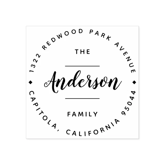 Your Family Name | Hand Lettered Script Address Rubber Stamp | Zazzle