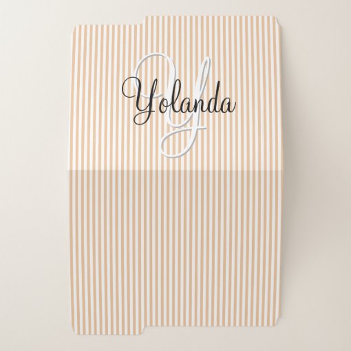 Your Initial on Simple Peach/White Stripe Pattern File Folder | Zazzle