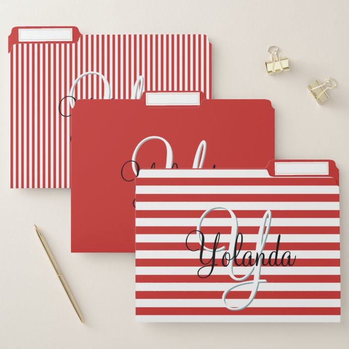 Your Initial on Simple Red/White Stripe Pattern File Folder | Zazzle.com