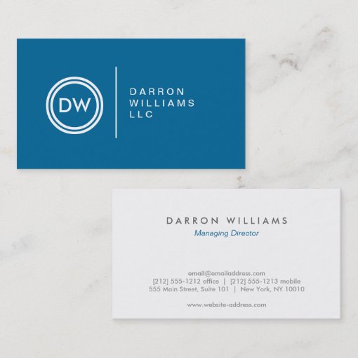 YOUR INITIALS LOGO on BLUE No. 2 Business Card | Zazzle