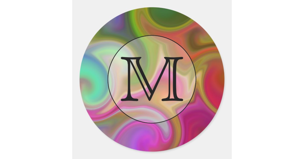 Your Letter, Colorful Swirls and Custom Monogram. Classic Round Sticker ...