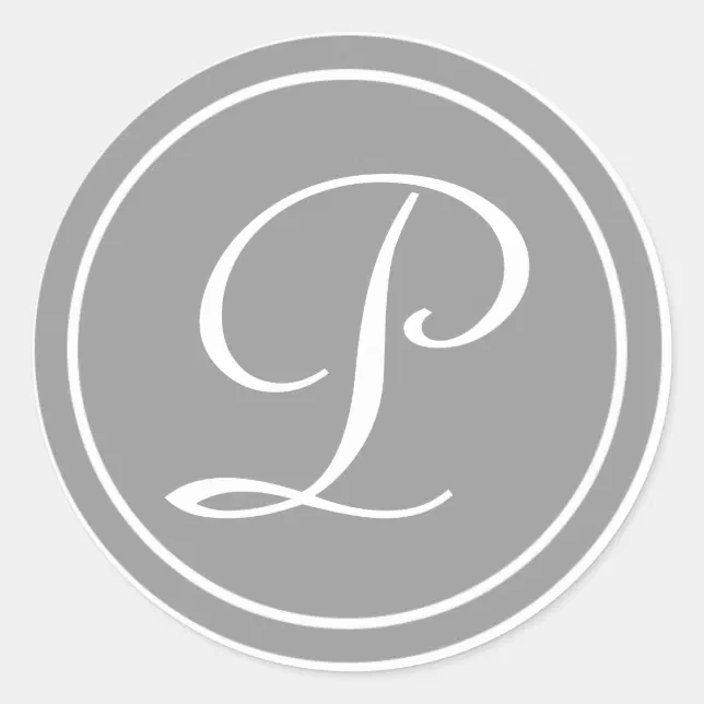 Your Letter, Monogram P, Initial Grey Classic Round Sticker | Zazzle