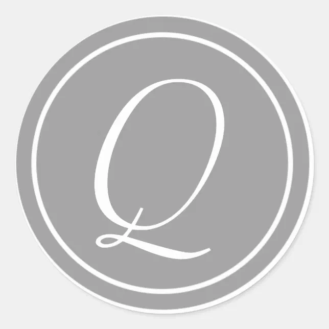 Your Letter, Monogram Q, Initial Grey Classic Round Sticker | Zazzle