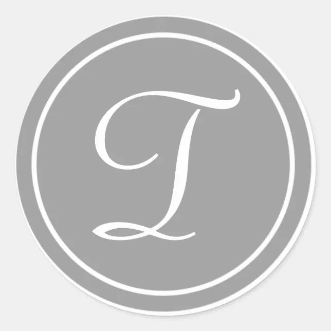 Your Letter, Monogram T, Initial Grey Classic Round Sticker | Zazzle