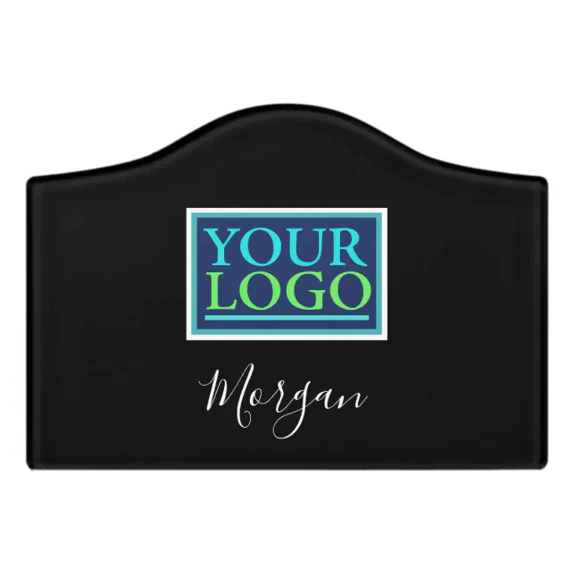 Your Logo/Art/Photo, Name White Script, Black Door Sign | Zazzle