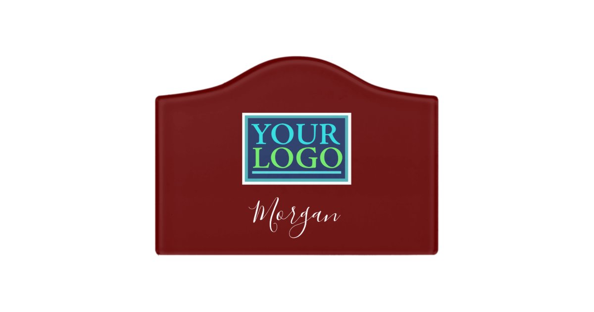 Your Logo/Art/Photo, Name White Script, Dark Red Door Sign | Zazzle