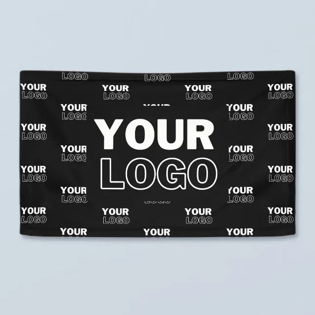 Your Logo & Background Repeating Logo | Black Banner | Zazzle