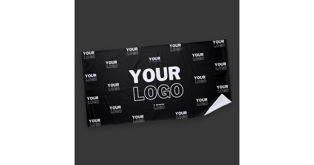 Your Logo & Background Repeating Logo | Black Beach Towel | Zazzle