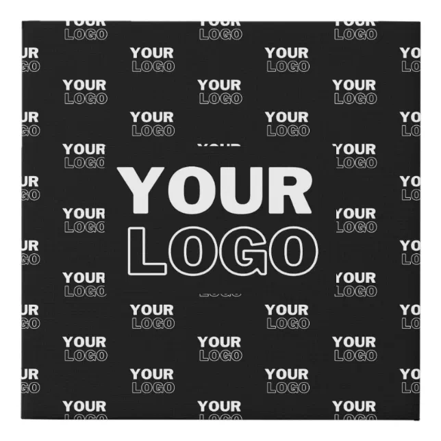 Your Logo & Background Repeating Logo | Black Faux Canvas Print | Zazzle