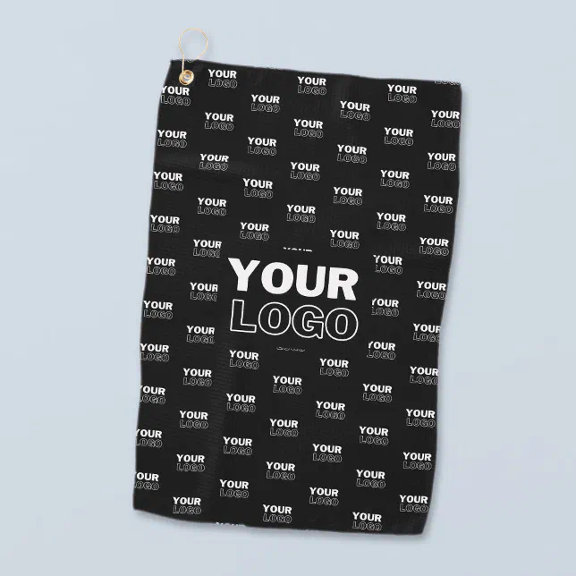 Your Logo & Background Repeating Logo | Black Golf Towel | Zazzle