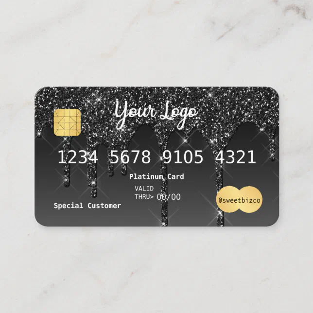 Your Logo Black Drip Glitter-look Credit Card | Zazzle
