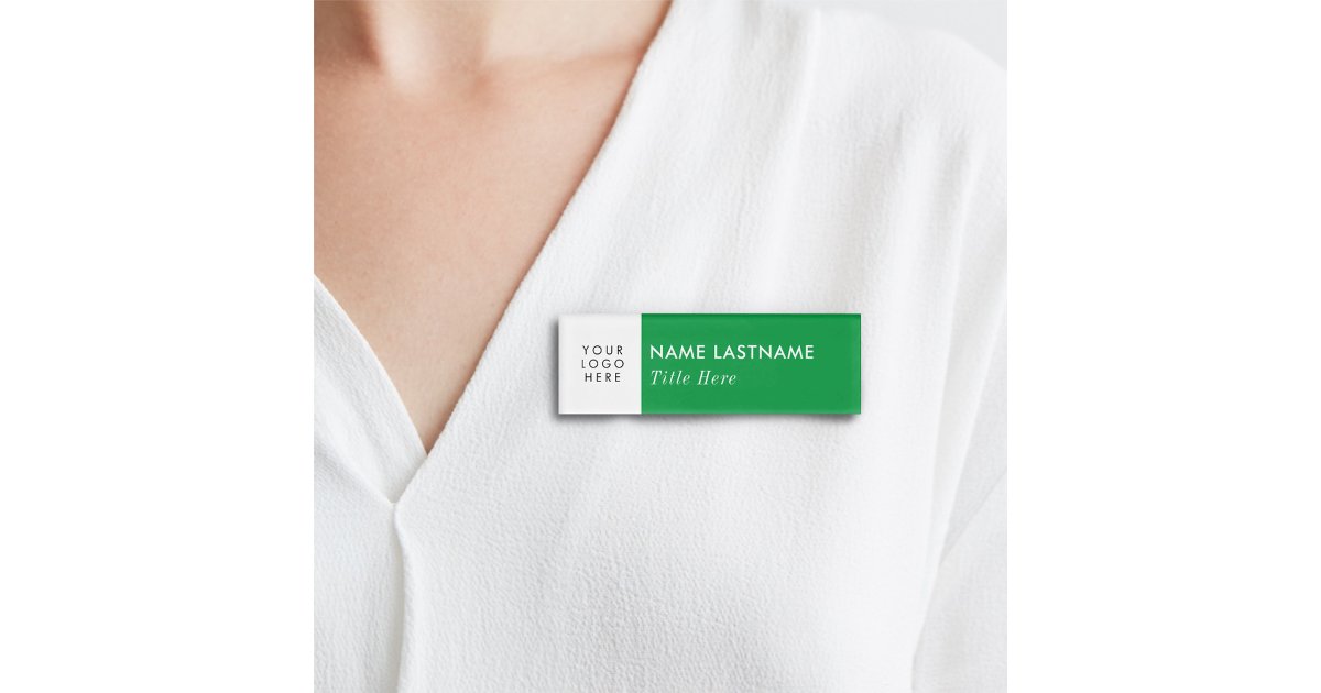Your Logo Bright Green White Modern Elegant Title Name Tag | Zazzle