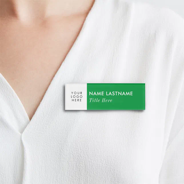 Your Logo Bright Green White Modern Elegant Title Name Tag | Zazzle