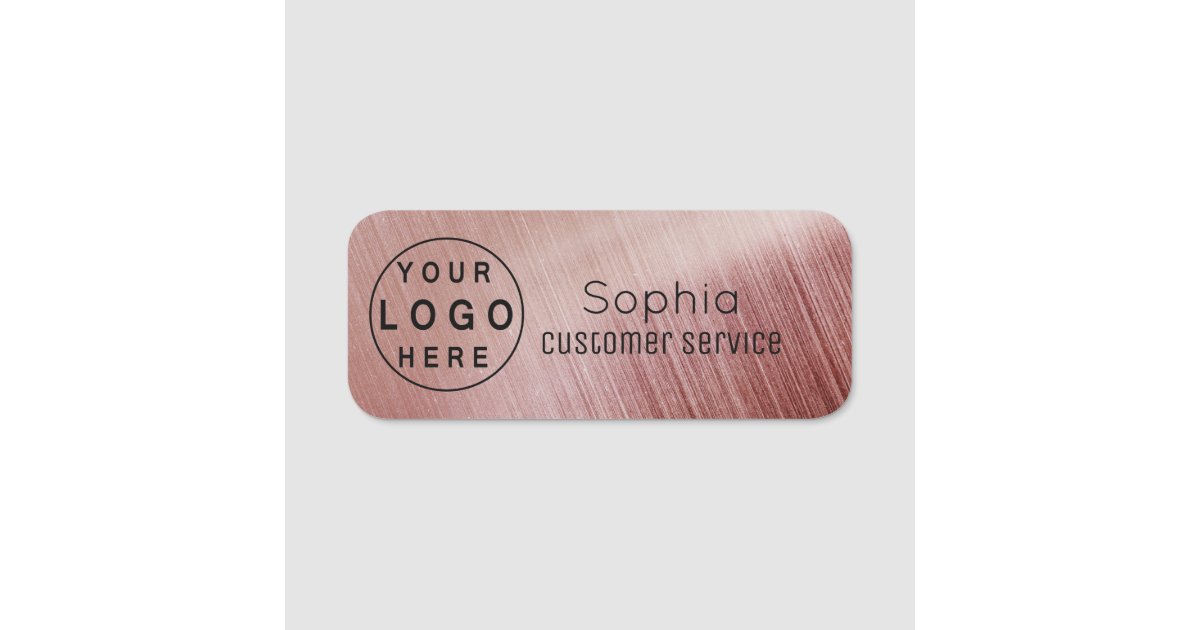Your Logo Brushed Radial Rose Gold Name Tag | Zazzle