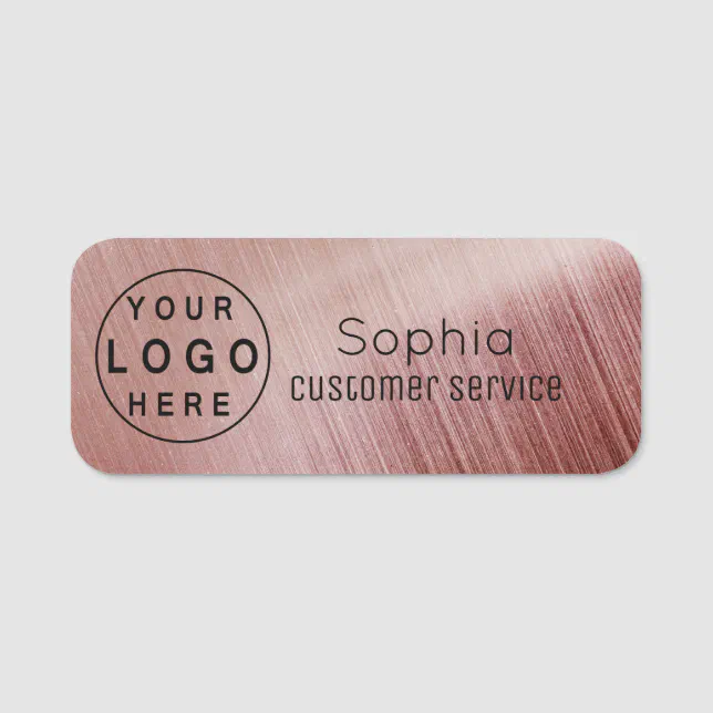 Your Logo Brushed Radial Rose Gold Name Tag | Zazzle