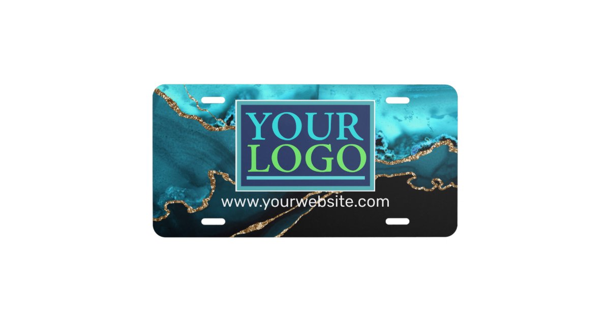 Your Logo Business Name DIY Message Teal Agate Vs3 License Plate | Zazzle