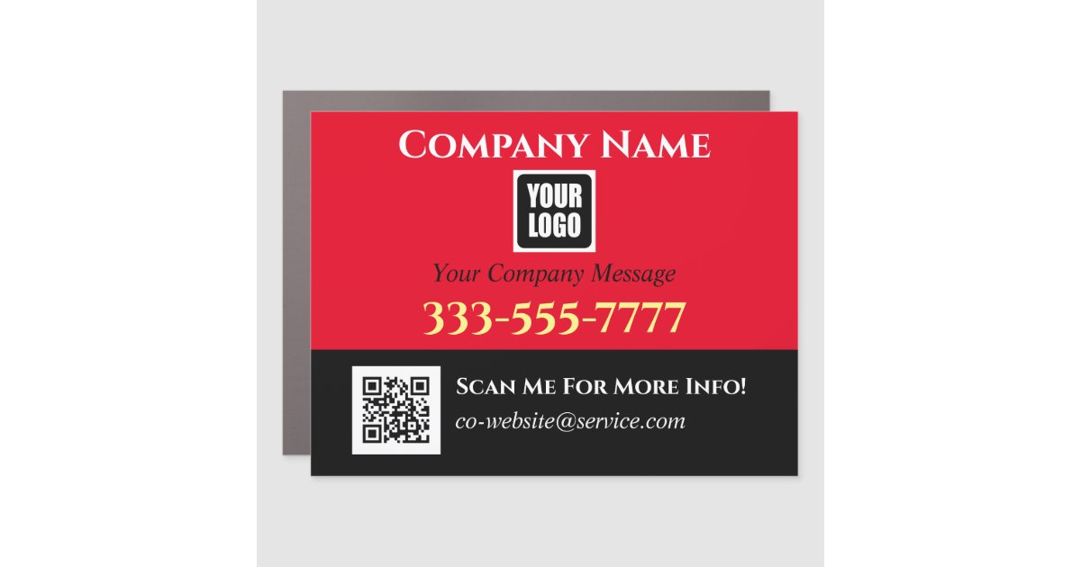 Your Logo Business Name Promo Messages Red Black Car Magnet | Zazzle