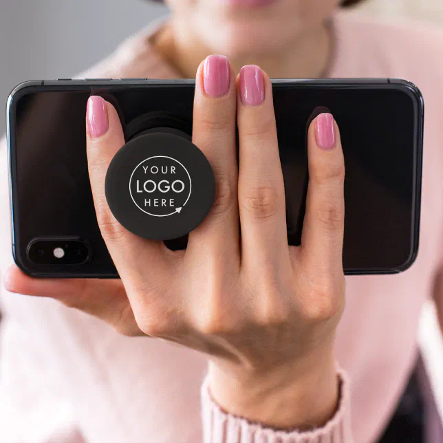 Your Logo Business Professional Modern Black PopSocket | Zazzle