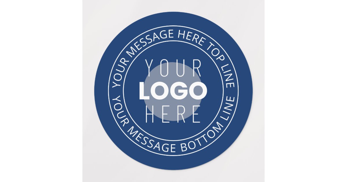 Your Logo & Customizable Circular Text | Navy Blue Labels | Zazzle