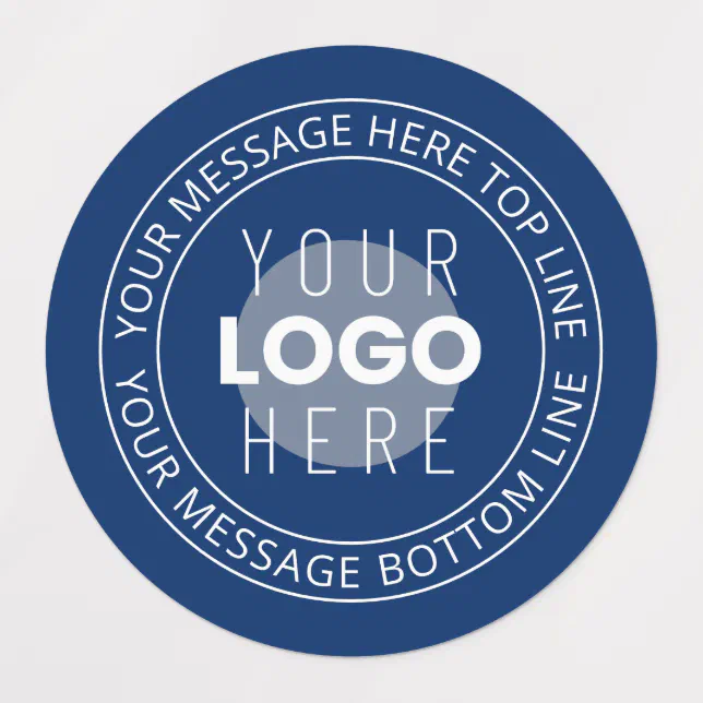 Your Logo & Customizable Circular Text | Navy Blue Labels | Zazzle