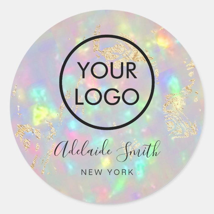 your logo faux iridescent opal classic round sticker | Zazzle.com