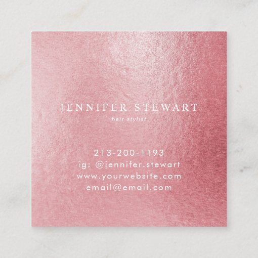 Your Logo Faux Light Pink Foil Modern Business Square Business Card ...