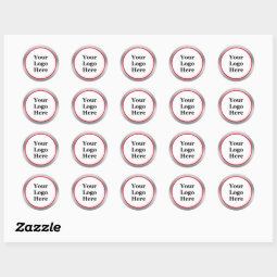 Your Logo Here Bright Red White Silver Template Classic Round Sticker ...