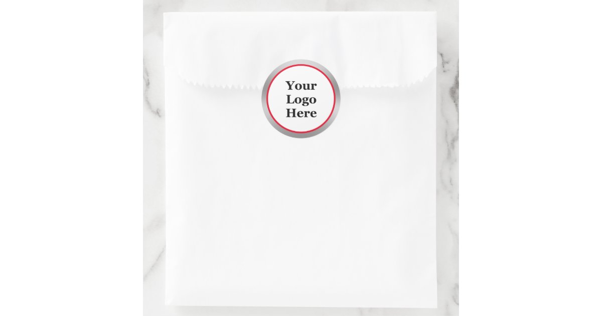 Your Logo Here Bright Red White Silver Template Classic Round Sticker ...