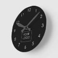 Your Logo Here Business Company Corporate Black Round Clock | Zazzle