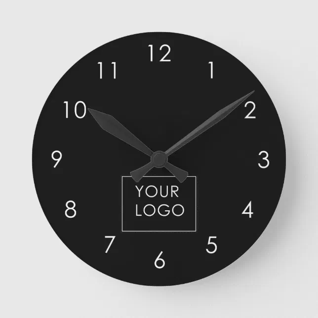 Your Logo Here Business Company Corporate Black Round Clock | Zazzle