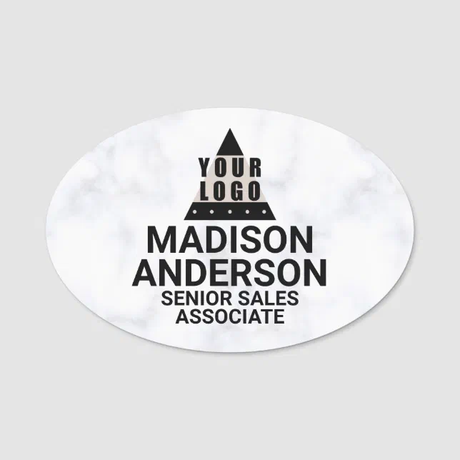 Your Logo Marble Stylish Chic Modern Custom Oval Name Tag | Zazzle