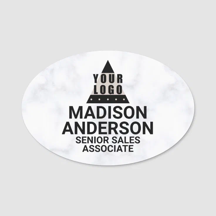 Your Logo Marble Stylish Chic Modern Custom Oval Name Tag | Zazzle