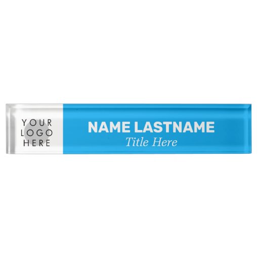 Your Logo Modern Bold Name Title Simple Sky Blue Desk Name Plate | Zazzle