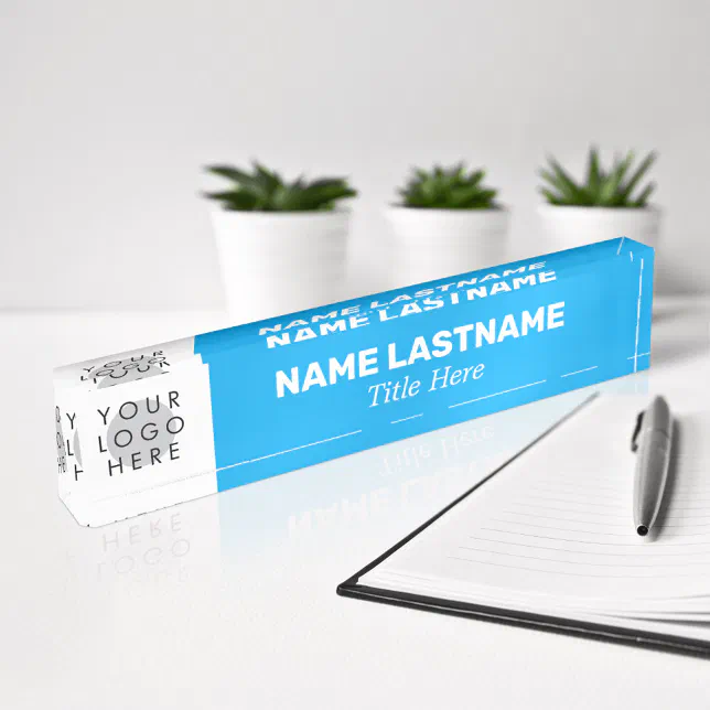 Your Logo Modern Bold Name Title Simple Sky Blue Desk Name Plate | Zazzle