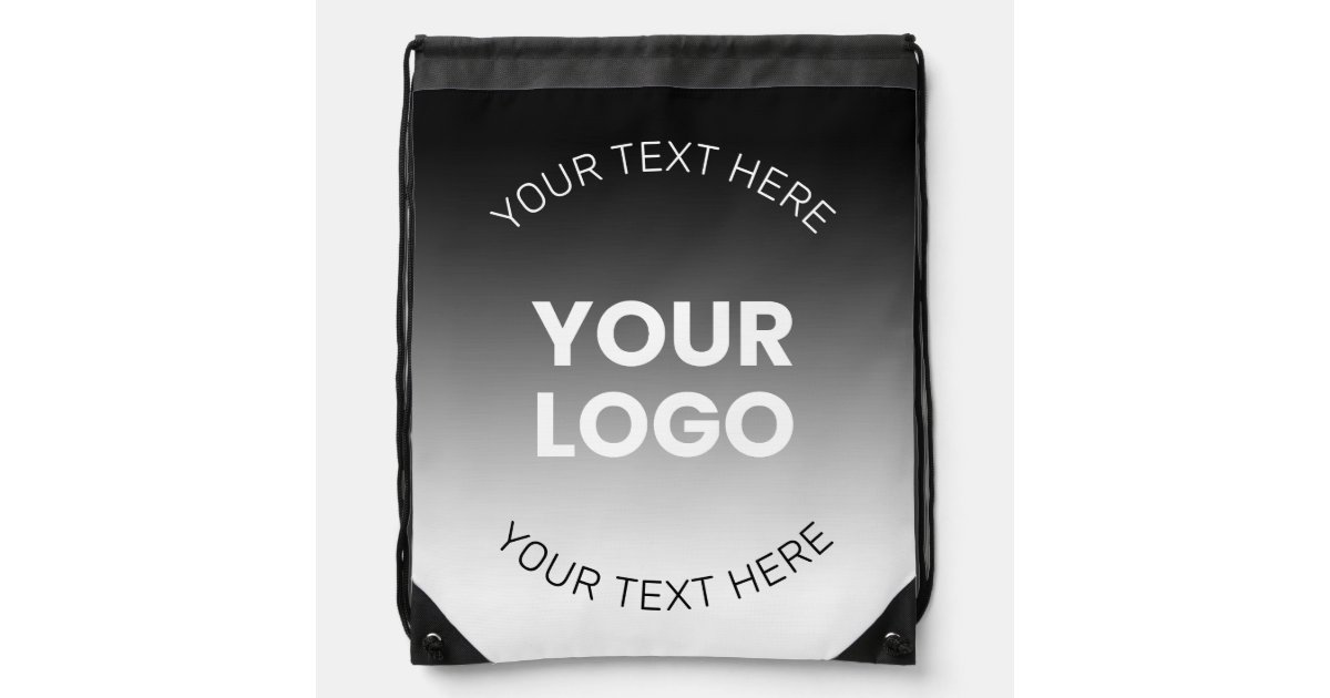 Your Logo | Modern Editable Black & White Gradient Drawstring Bag | Zazzle