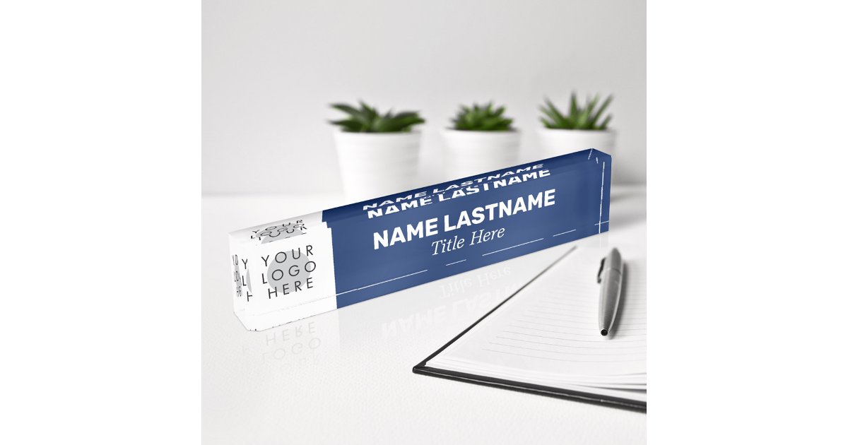 Your Logo Modern Name Title Simple Navy Blue Desk Name Plate | Zazzle
