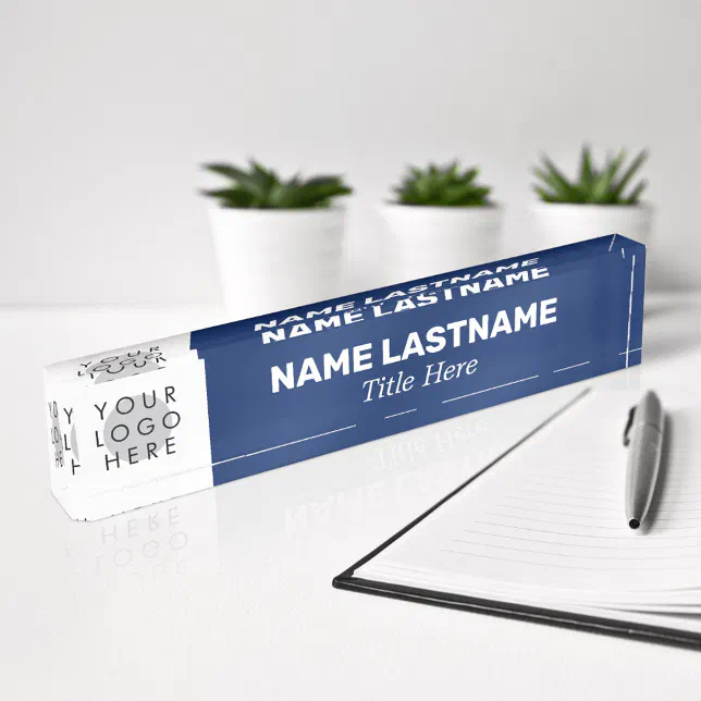 Your Logo Modern Name Title Simple Navy Blue Desk Name Plate | Zazzle